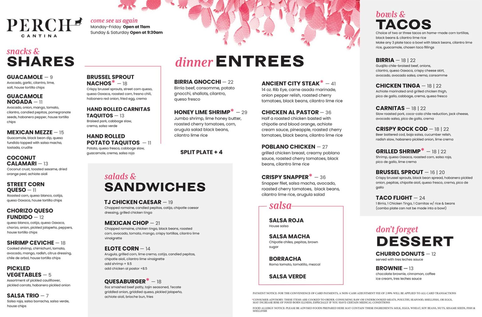 Menus - Perch Cantina