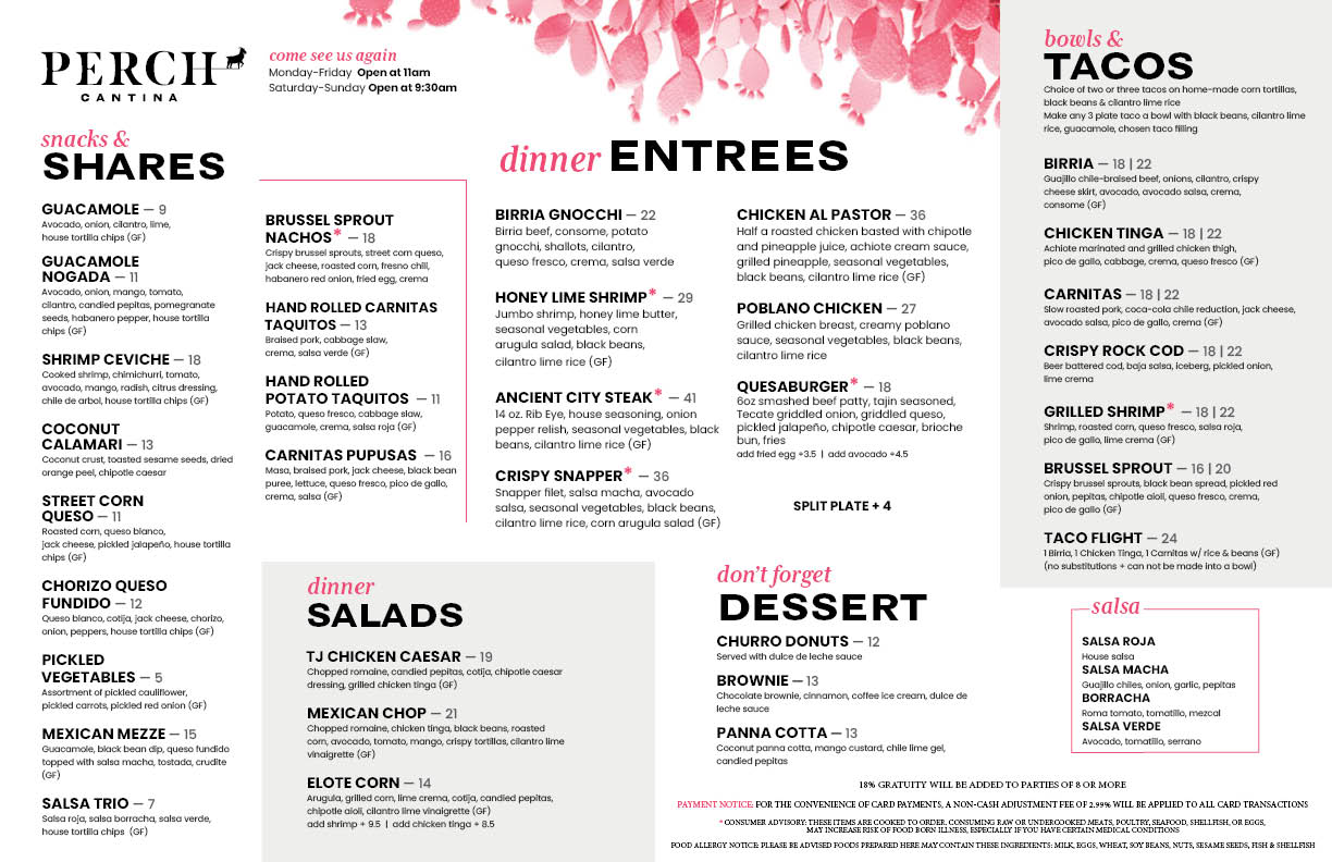 Menus - Perch Cantina