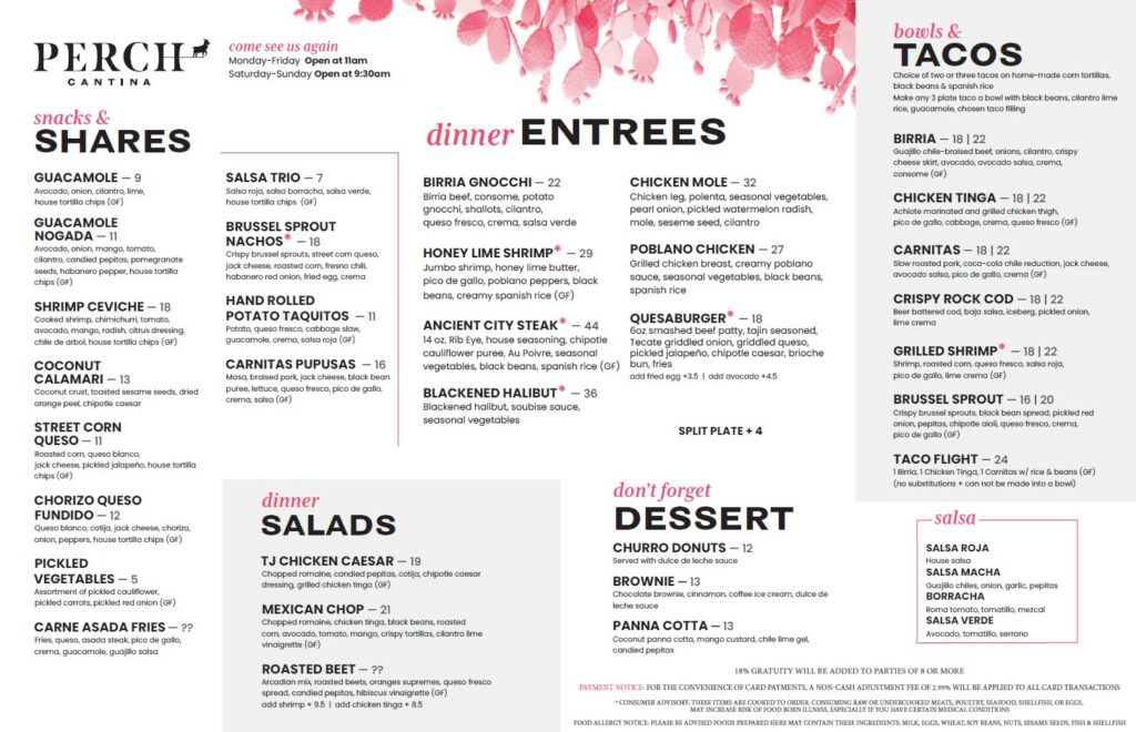 Menus - Perch Cantina